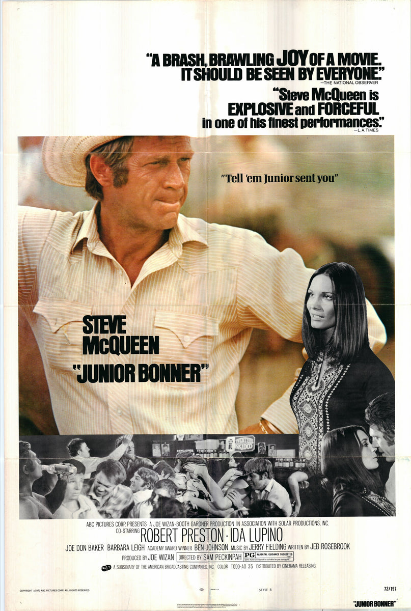 junior bonner 1972 style b one sheet poster folded – Movie Art Sales ...